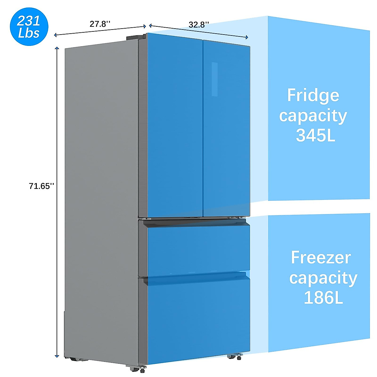 DYTesa 33 Inch Large Capacity French Door Refrigerator, 18.75 cu.ft Refrigerator with 2 Doors & 2 Drawers, Full Size Bottom Freezer Kitchen Fridge, Automatic Defrost, LED Lighting