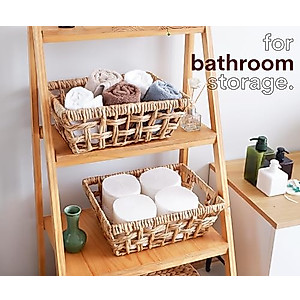 CHI AN HOME Wicker Baskets for Gifts, Set of 2 Hyacinth Shelf Baskets 14 x 11 x 5, Open Weave Baskets for Storage, Wicker Shelf Baskets, Open Weave Woven Snack Baskets for Pantry, Cabinet