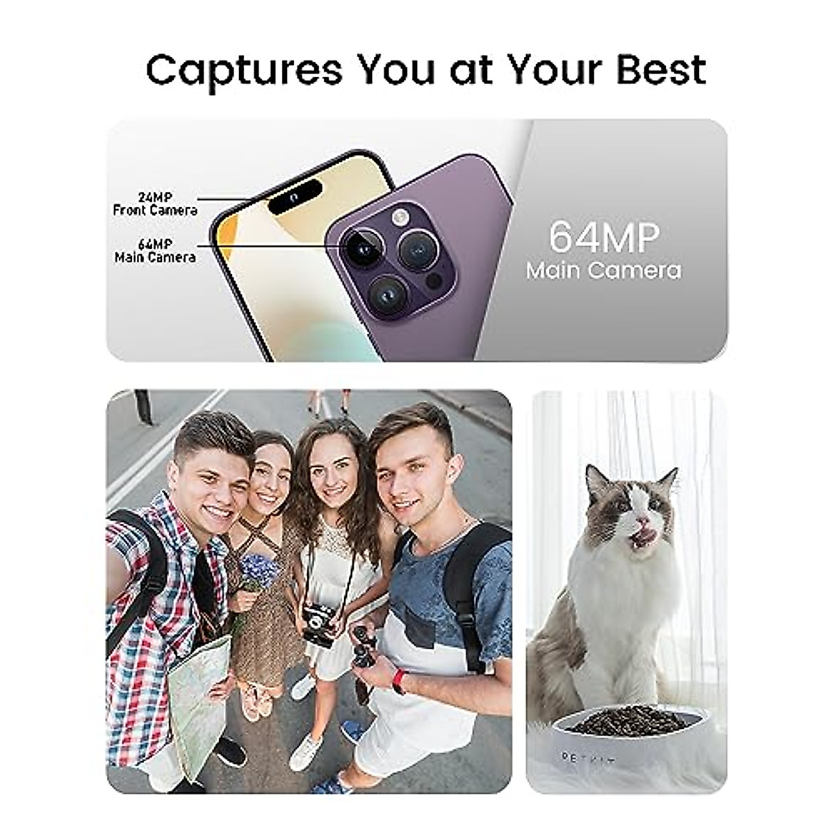 ExAchat A14 Pro Max 5G Smartphone Unlocked,6.82" FHD+ Display 120HzD 6GB+256GB Android13 PhoneUnlocked 64MP Camera 6800mAh Dual SIM Cell Phone with Headset/GPS/Fingerprint/Face ID