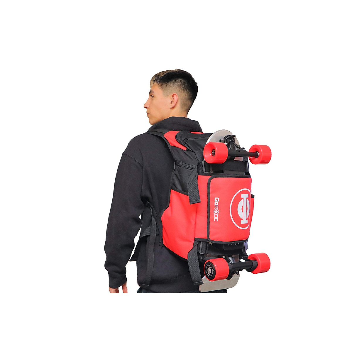 GoRide Electric Longboard Skateboard Backpack Bag Carrier with Laptop Holder (Black, Red)