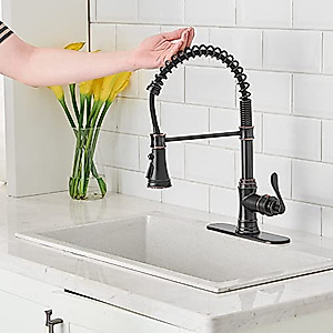 Evolvegoods Touch Kitchen Faucet with Pull Down Sprayer 3 Modes Oil Rubbed Bronze Spring Commercial Single Handle One Hole High Arc Goose Neck Touch Activated Faucet for Kitchen Sink Solid Brass