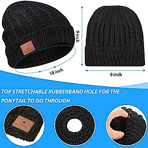 Beanie Hat Compatible with Bluetooth Headphone Ponytail Warm Beanies for Women Built-in Microphone (Black)