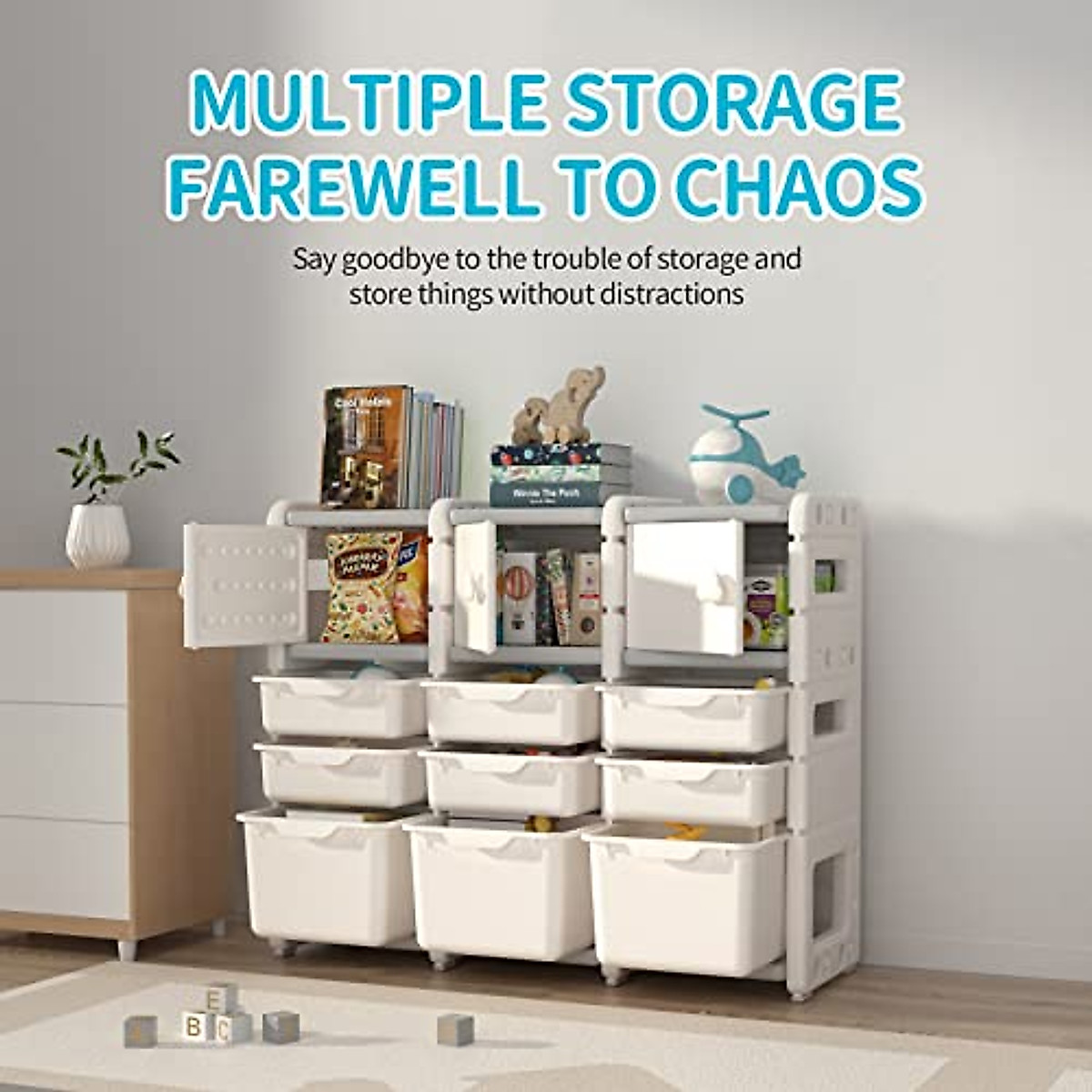 UNICOO Kids Storage Shelves, Children Toy Storage Organizer, Kids Bookshelf and Toy Storage for School, Bedroom, Playroom or Nursery (3 * 4)