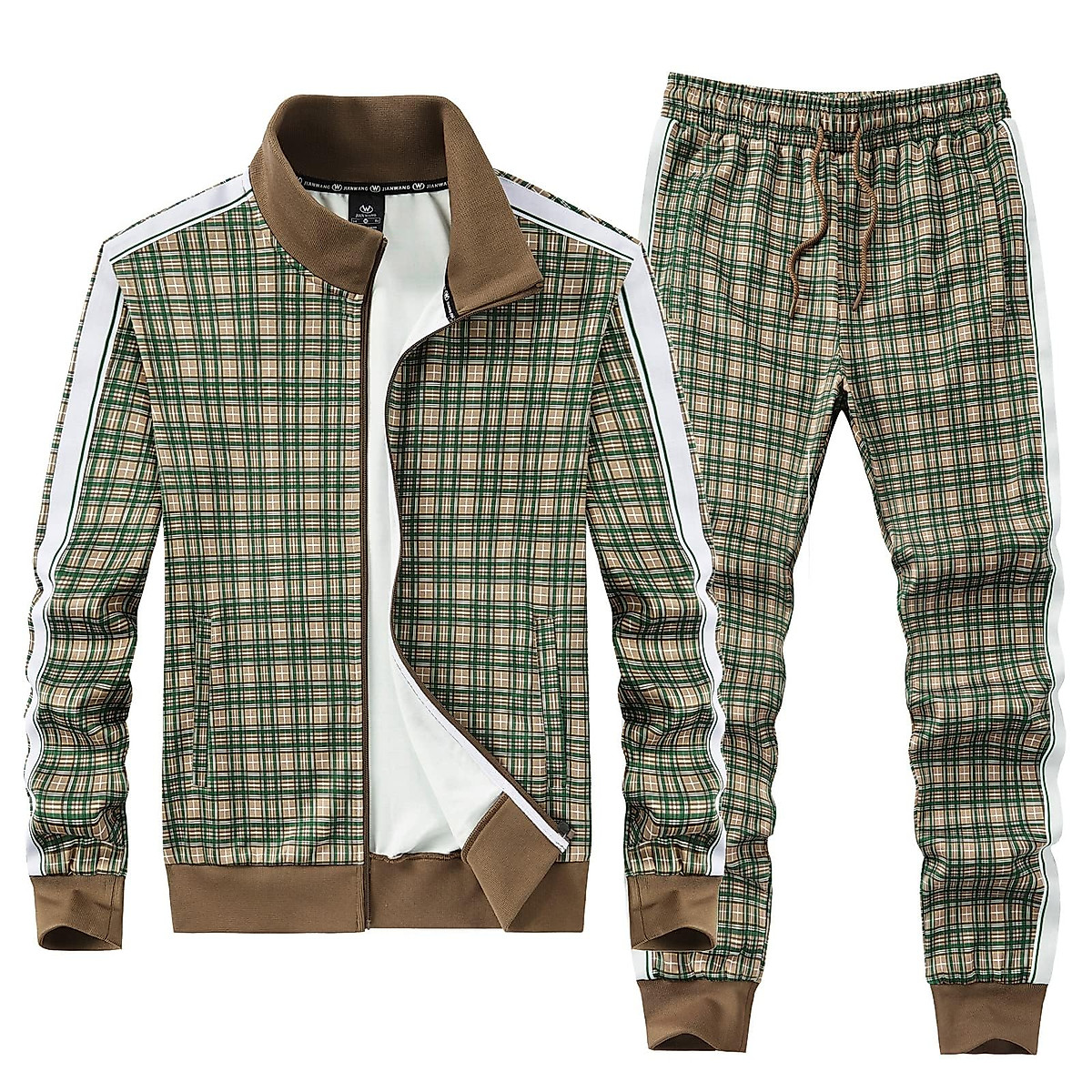ANOTWENER Track Suits for Men Set 2 Piece Sweat Suits Plaid Tracksuit Men Outfits Sets Sweat Jackets Walking Suits Jogging Jogger Set Green JW-2601-L