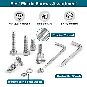 SATANTECH 1600Pcs Metric Screw Assortment,M2 M3 M4 M5 Metric Bolt Assortment,304 Stainless Steel Metric Machine Screws,Hex Socket Head Cap Screws Nuts and Bolts Assortment Kit with Flat & Lock Washers