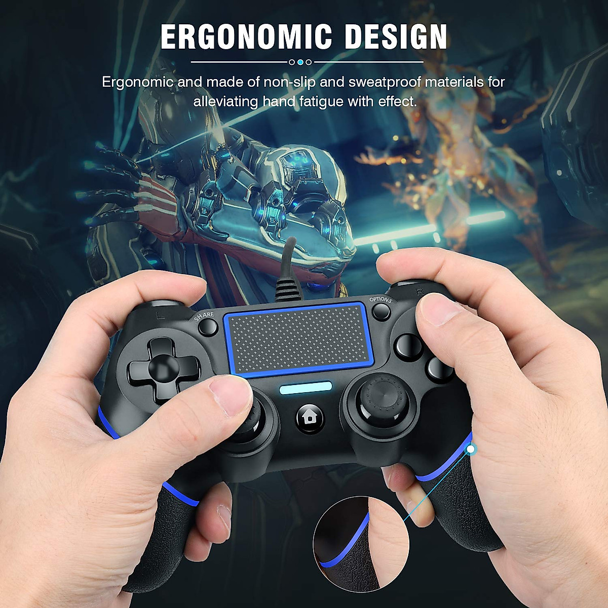 ORDA Wired Controller Compatible with PC,with Motion Motors,Mini LED Indicator and Anti-Slip Design -Blue