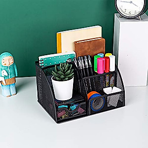 MDHAND Office Desk Organizer and Accessories Desk Drawer Organizer with 6 Compartments, Mesh Pencil Desk Organizer For Home Office