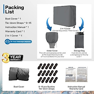 VINPATIO Trailerable Boat Cover, 600D Solution-Dyed Bass Boat Cover, 14-16 ft Heavy Duty 100% Waterproof Boat Covers Fits V-Hull Runabout Fishing Ski Pro-Style Bass Boats, Beam Width up to 68"