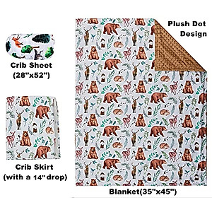 Jola's House 3 Piece Baby Crib Bedding Set Woodland Soft Bean Dot Neutral Unisex Nursery Bedding Set for Boys or Fitted Girls Crib Sheet Blanket and Crib Skirt