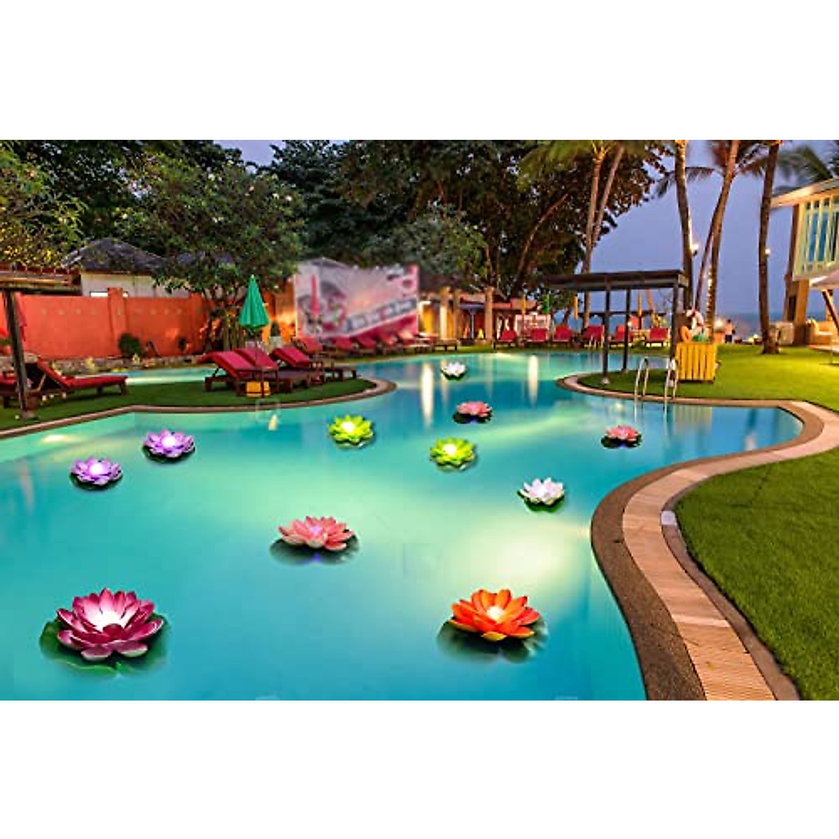 Assaoy Floating Pool Lights,Lotus Flowers Lights,Fun Pool Accessories,Pond Light LED Candles Artificial Flower W/Water Lily Pad for Pool at Night,Garden Wedding Back to School PartyDecor 8Pcs