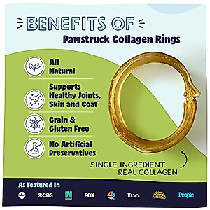Pawstruck Natural Beef Collagen Rings for Dogs - Vet-Approved Long Lasting Alternative to Traditional Rawhide & Bully Sticks - High Protein Dental Treat w/Glucosamine & Chondroitin - 3 Pack