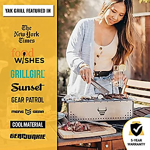 YAK Grills Hibachi Charcoal Grill - Easy to Use Charcoal Grill - Outdoor Tabletop Safe - Great for Travel, Camping, Patio, Balcony - Made from Stainless Steel - Operates Up to 750ºF - 5 Yr Warranty - Brushed Steel
