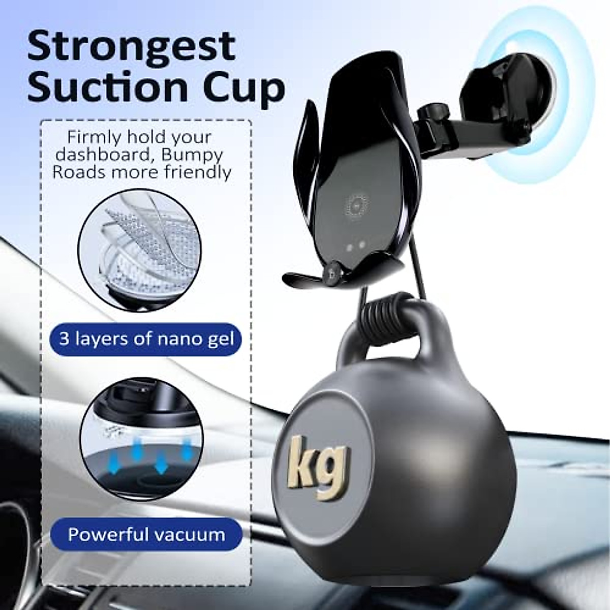 Wireless Car Charger,15W Fast Charging, Phone Holder Mount, Auto Clamping, Phone Mount Phone Holder for iPhone 14 13 12 11, Samsung Galaxy S23+ S22, etc