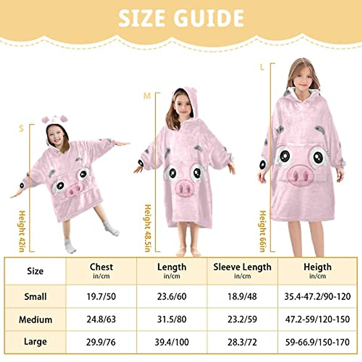 Kigai Happy Pig Wearable Blanket Hoodie,Double-Layer Flannel Soft Warm Sweatshirt Blanket for Men Women Kids