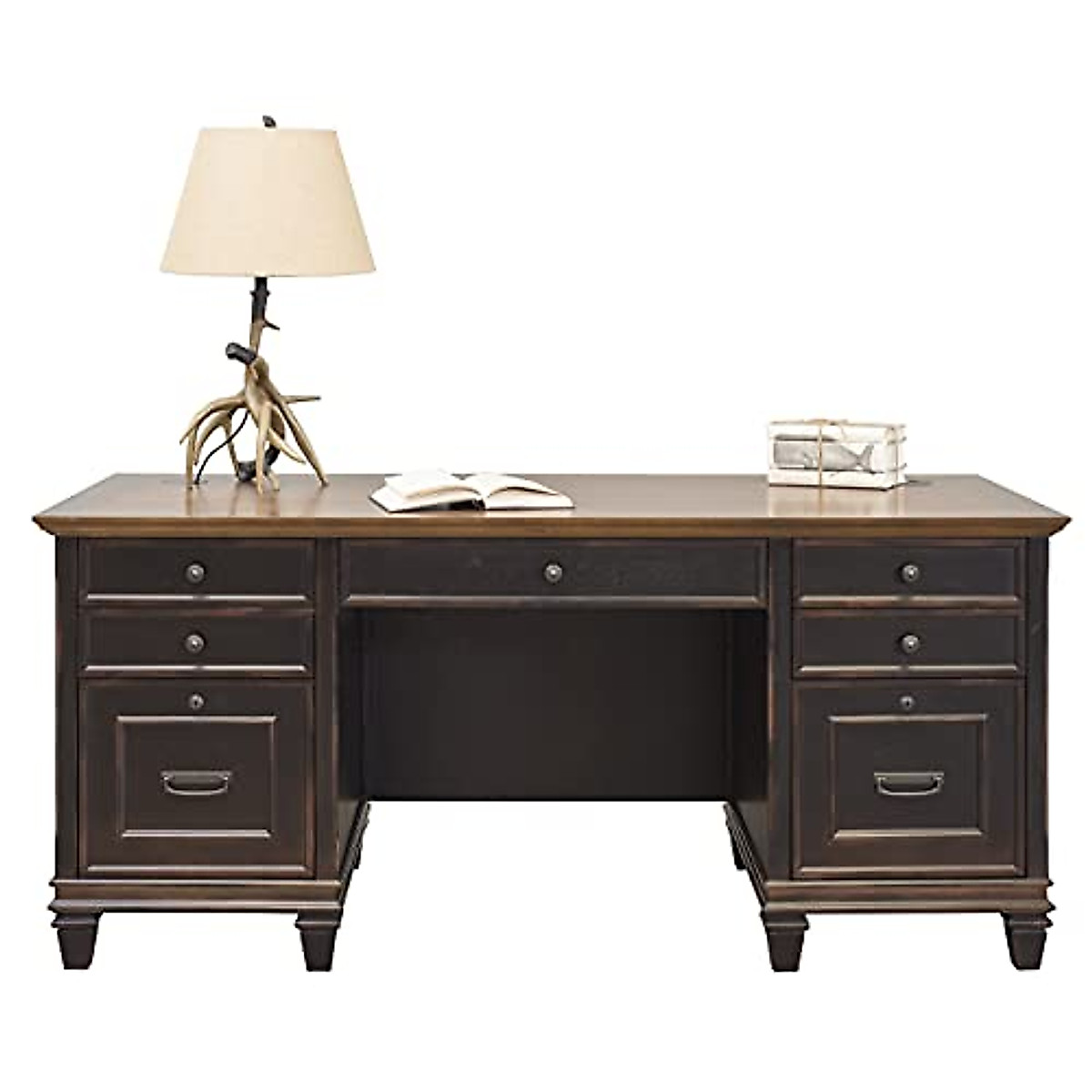 Martin Furniture Hartford Double Pedestal Shaped Desk, Brown - Fully Assembled