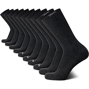 Reebok Men's Crew Socks - 10 Pack Stretch Performance Cushioned Crew Socks - Arch Support Athletic Socks for Men (6-12.5), Size 6-12.5, Classic Grey