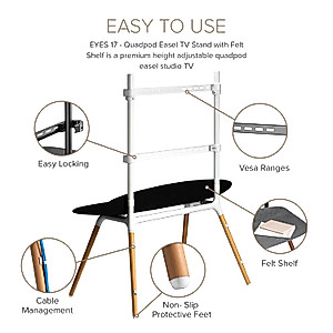 POUT E17 TV Studio Display - Solid Wood Legs Metal Base w/Height Adjustable Black Bracket & Felt Shelf - Supports Max Load 88lbs 55 to 70 Inch LED VESA Screens - Universal TV Mount (Black Walnut)