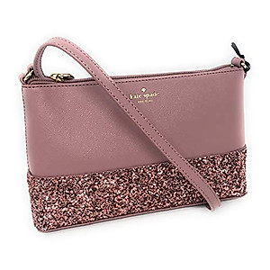 Kate Spade Ramey Greta Court Glitter Saffiano Leather Crossbody Bag Dusty Peony