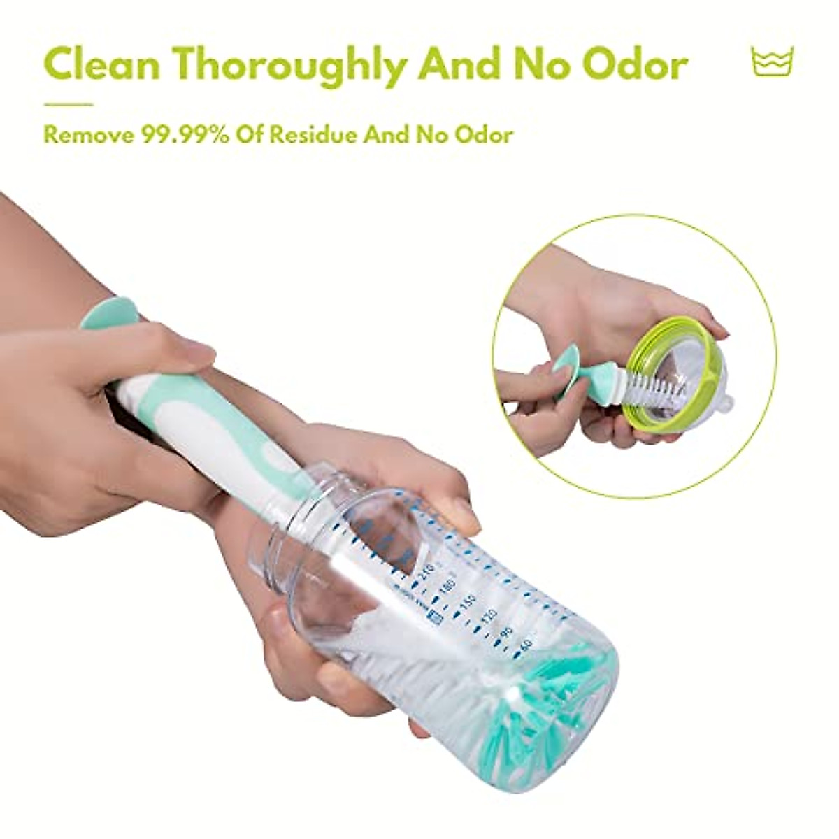 CAREBABYMORE Baby Bottle Brush Set with Nipple Cleaner and Suction, 10.2" Cleaning Brush and 6.5" Sponge Bottle Brush with A Replacement Brush Head and Two 6.7" Straw Brushes, Pack of 5 (Pink)