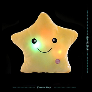 elfishgo Creative Twinkle Glowing Stars Shape Plush Throw Pillow, LED Night Light Pillow Cushions Stuffed Toys Gifts for Kids, Christmas (Yellow)