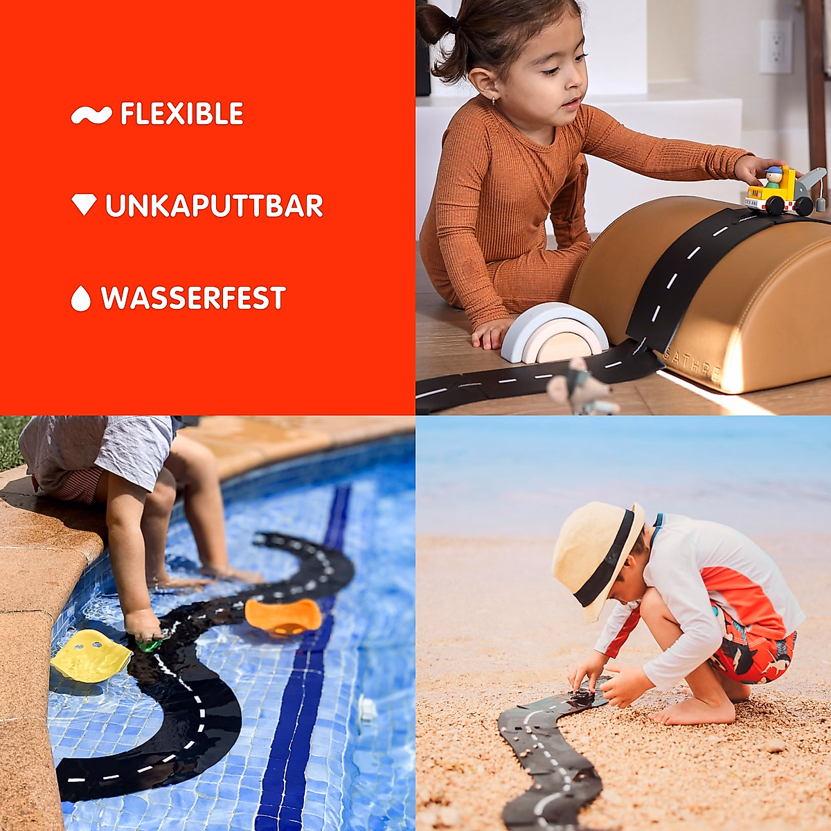 Waytoplay Ringroad, 12 Piece Circuit for Toy Cars - Flexible, Indestructible, and Waterproof - Modular Car Tracks - Made in The Netherlands