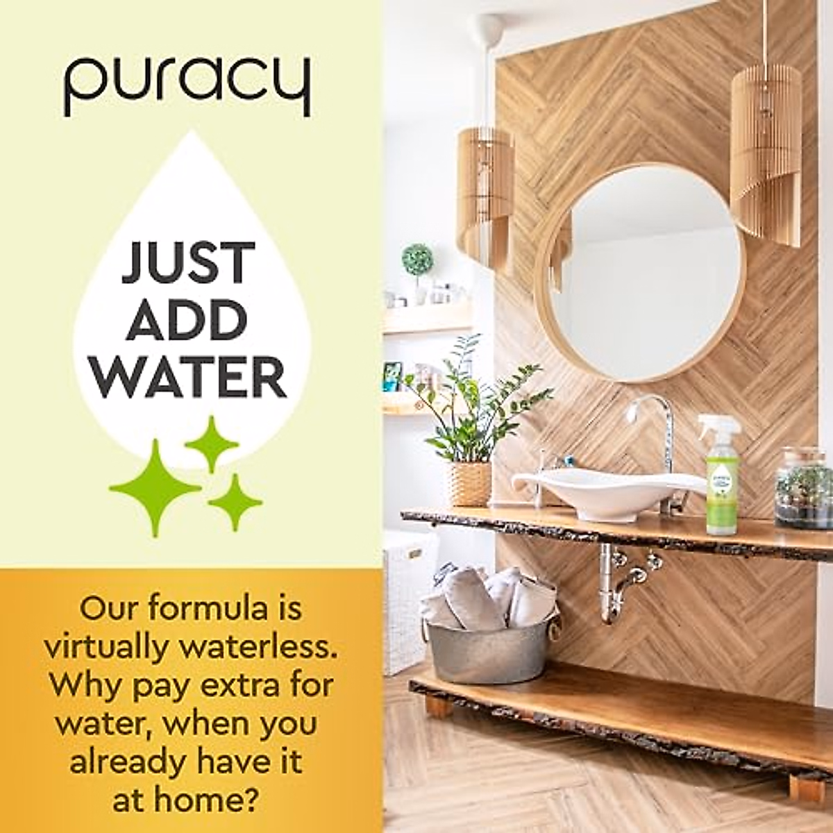 Puracy Everyday Surface Cleaner - Just Add Tap Water to Make 16 Ounces of Natural Household Cleaner - Streak-Free Multi-Surface Cleaner, Nontoxic, Organic Lemongrass, 16 Ounce Spray Bottle (2-Pack)