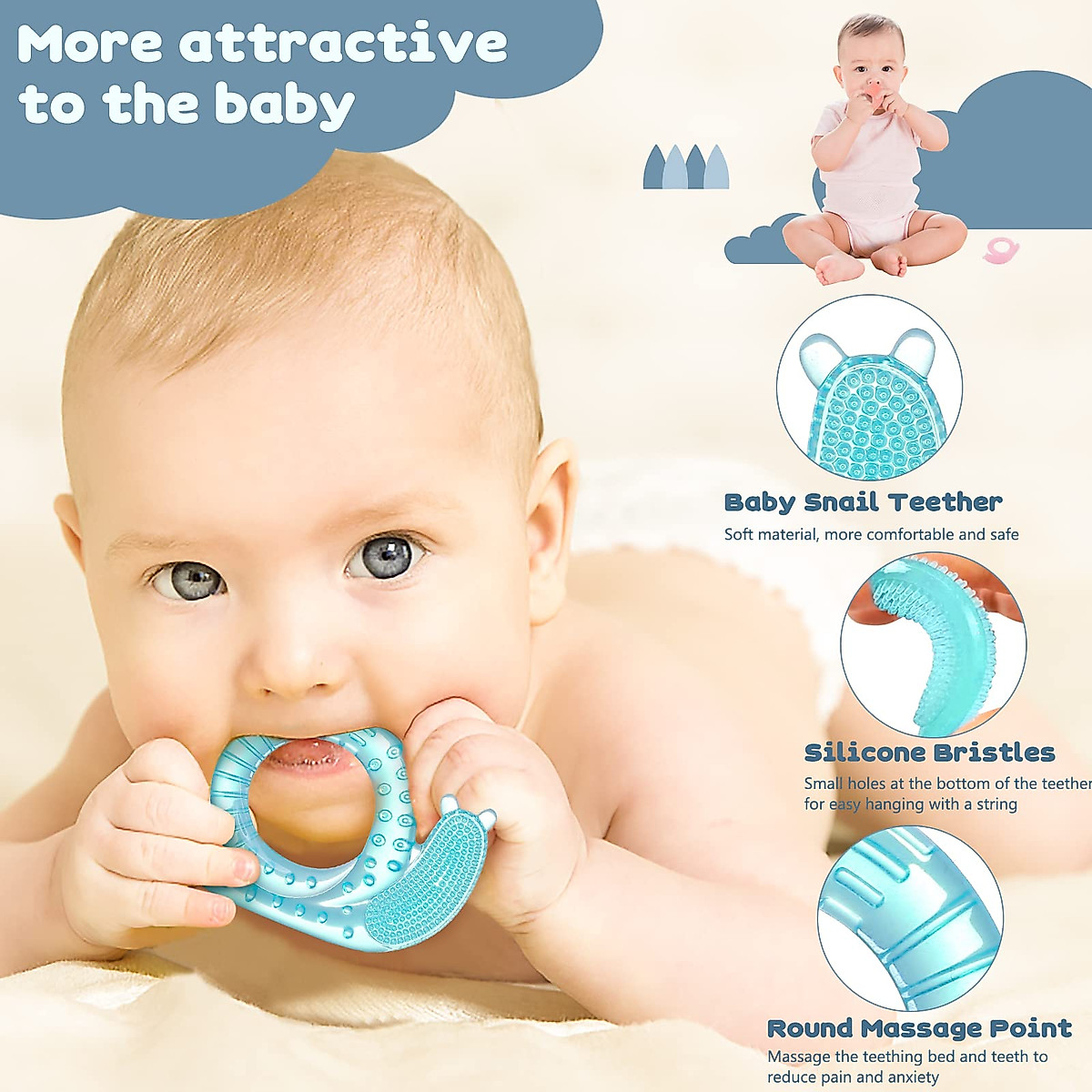 Silicone Baby Teething Toys Cold Frozen Teethers Toys Soothe Infant Baby Teething Relief Chew Toys, BPA Free Training Toothbrush for Babies 0-18 Months - Cactus and Snail