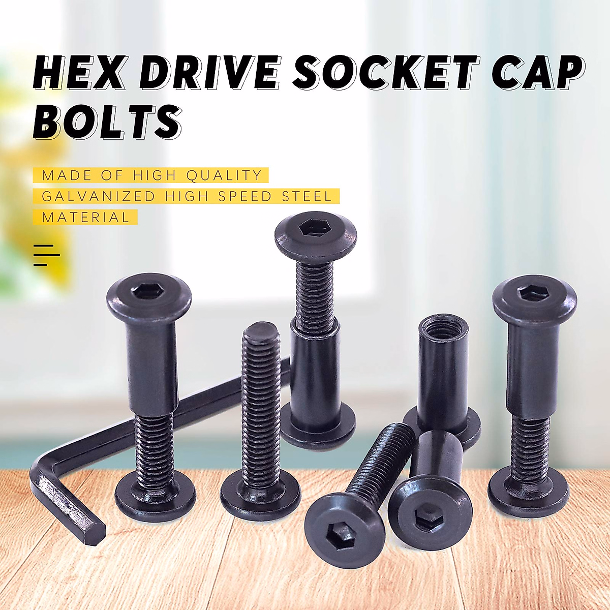 Swpeet 25Pcs M6x30mm Carbon Steel Black Hex Drive Socket Cap Bolts Barrel Nuts Assortment Kit with 1Pcs Allen Wrench, Screw Post Fit for Furniture Countsunk Belt Buckle Leather Binding Bolts