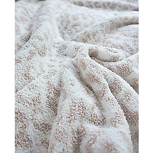 100% Polyester Microfiber Fluffy Leopard Knitted Throw Blanket Super Soft Cozy Lightweight Thick Blanket for Sofa Couch Bed 51"X71" Stone /Cream¡­