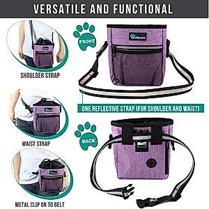 PetAmi Dog Treat Pouch, Pet Treat Pouch for Training, Dog Walking Bag Holder for Kibbles, Pet Food Toy, Dog Trainer Essentials Supplies, Poop Bag Dispenser, 3 Ways to Wear (Purple)