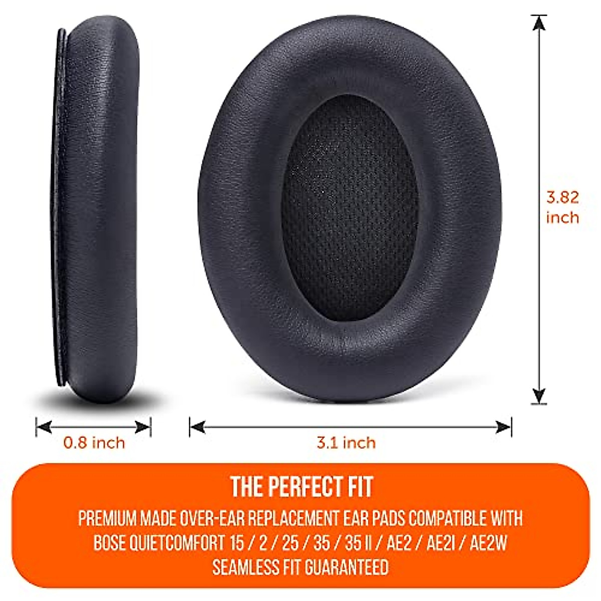 WC Upgraded Replacement Ear Pads for Bose QC15 Headphones Made by Wicked Cushions- Supreme Comfort - Compatible with QC25 / QC2 / AE2 / AE2i / AE2W - Extra Durable | (PU Leather)