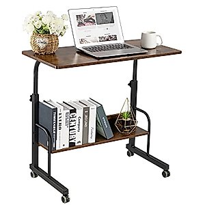 SIDUCAL Portable Laptop Desk, Mobile Laptop Cart Adjustable Height, Rolling Laptop Stand for Desk, Rolling Computer Cart with Wheels, Couch Desk Bed Desk for Laptop and Writing, 31.5'' Rustic Brown