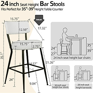 Sucrever 24” Boucle Bar Stools Set of 4, Counter Height Bar Stools with Back, Sherpa Barstools with Black Metal Legs/Footrest, Cream White Boucle Bar Chairs Bar Stools for Kitchen Island, Dining Room