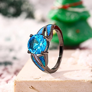 UFOORO Black Rhodium Plated Blue Opal infinity Ring Sky Blue Cubic Zircon Engagement Rings For women Size 6