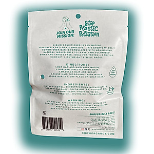 Shower Candy Moroccan Mint Solid Hair Conditioner Bar | Natural Conditioner with Plastic-Free Packaging | Zero Waste Compostable Pouch - SLS free Conditioner| Travel Size Conditioner Bars