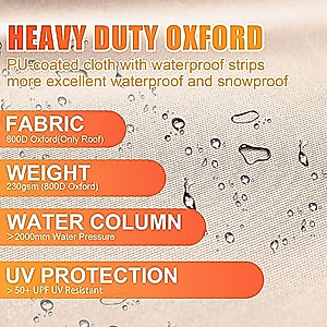 Carport Canopy 10'x20' Heavy Duty Replacement Cover, Garage Shelter Cover 800D Oxford Waterproof & UV Protected Tarp with Ball Bungees, Not Include Frame, Beige