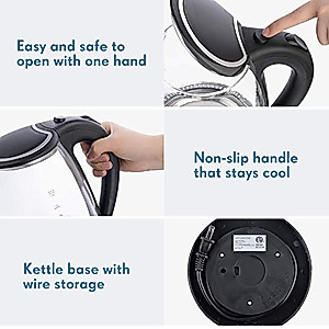 MegaWise 1500W Electric Kettle, 1.8L Borosilicate Glass Tea Kettle with LED Light, Auto Shut-Off and Boil-Dry Protection Cordless Kettle Fast Boiling, BPA Free