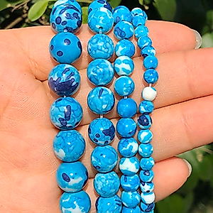 SASHUN YU Natural Stone Blue Colorful Rain Jaspers Stone Round Loose Beads Needlework for Jewelry Making DIY Bracelet 4/6/8/10/12mm 15Inch T309 (Item Diameter : 12mm 28-30pcs)