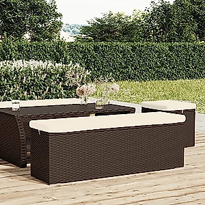 MINERWALL Ottoman Bench with Cushion Brown 43.3"x11.8"x15.7" Poly Rattan,Rattan Ottoman Bench with Removable Cushion for Patio and Garden Patio Benches, Outdoor Furniture, Outdoor Benches
