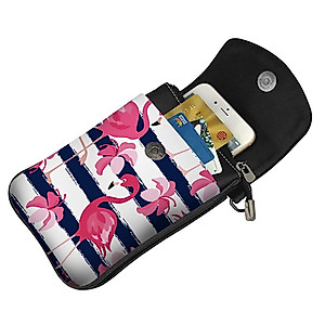 Beabes Pink Flamingo Crossbody Cell Phone Purse Animal Bird Tropical Flower Floral Summer LeafWallet Handbag