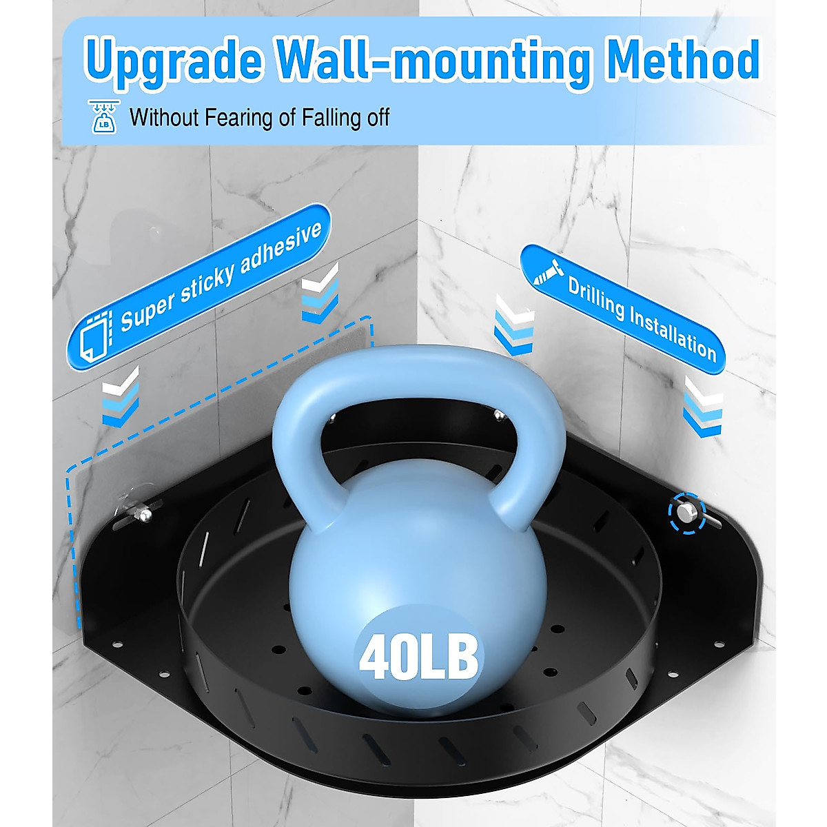 360°Rotating Corner Shower Caddy Shelf With 6 Hooks,2PACK Bathroom Lazy Susan Shower Organizer Corner with 5Pcs Adhesive,Stainless Steel Shower Racks for Inside Shower for Home Apartment Decor(Black）