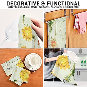 Jihqo Yellow Dandelion Dish Towels for Kitchen Soft Tea Towel Set of 4 Absorbent Dishcloths Hand Towels for Drying Dish Cloths 28" x 18"