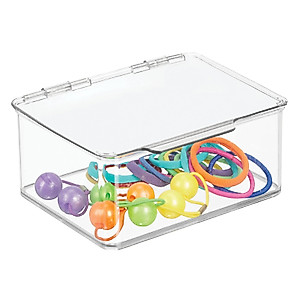 mDesign Plastic Cosmetic Storage Organizer Box Containers with Hinged Lid for Bedroom, Bathroom Vanity Shelf or Cabinet, Holds Masks, Palettes, Lotion, or Nail Polish, Lumiere Collection, Clear