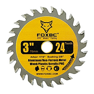 FOXBC 3 Inch Circular Saw Blade 24T Carbide Cuts for Wood, Plastic, PVC, Acrylic, Aluminum with 7/16" Arbor, Compatible with Dewalt, Dremel, Ryobi, Worx, Milwaukee, Ultra-Saws, RotoZip Saws - 3 Pack