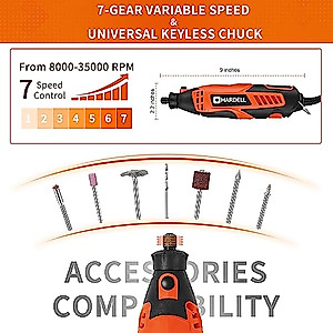 HARDELL Rotary Tool Kit, 160W Power Rotary Tool with Flex Shaft - 7 Variable Speed From 8000 to 35000RPM, 85pcs Accessories, Rotary Tools for Carving, Cutting, Engraving, Sanding, Grinding