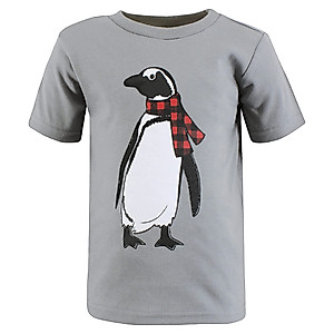 Hudson Baby Unisex Baby Short Sleeve T-Shirts, Winter Penguin Moose, 2 Toddler