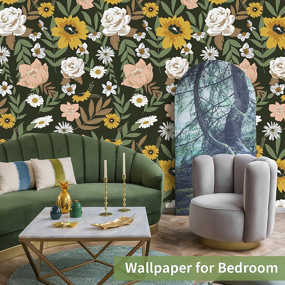 Cismmy Large Floral Peel and Stick Wallpaper Boho Removable Wallpaper for Bedroom Bathroom Easy Peel Off Wallpaper Stick on Wallpaper Vintage Renter Friendly Wall Paper 118" X 17.7"