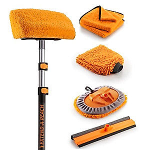 Car Wash Kit with 5-12 ft Extension Pole // Car Washing Brushes Set with Telescopic pole // Microfiber Wash Mop // Soft Wash Brush and Car Wash Tools // The Ultimate RV, Truck Washing Kit