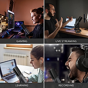 PALOVUE USB Computer Microphone, Condenser Microphone for PC, Gaming, Podcast, with Noise Cancelling Instant Mute, Volume Control, Headphone Output Streaming Mic for Recording Vocals YouTube