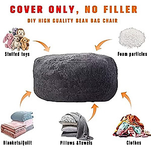 kgitpve Bean Bag Chair Cover (No Filler,Cover only) PV Velvet Bean Bag Chairs, Big Round Comfy Bean Bag Bed Lazy Sofa Bed Cover (4ft, White)